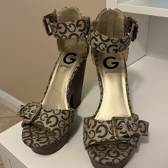 Guess | Shoes | Guess Logo Wooden Platform Heels | Poshmark